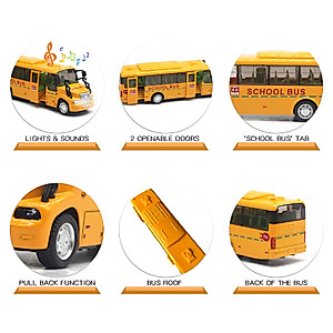 OTONOPI Bus Toys Die Cast Metal Toy Cars Pull Back School Bus Double Decker London Vehicles Friction Powered City Sightseeing Tour Bus Play Vehicle Toy Set for Kids 4 Pack