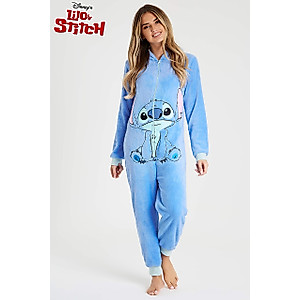 Disney Onesies for Women, Fluffy Stitch Onesie Pyjamas, Stitch Gifts (Blue Stitch, L)