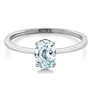 Gem Stone King 10K White Gold Sky Blue Aquamarine Solitaire Engagement Ring For Women (0.72 Cttw, Oval 7X5MM, Gemstone March Birthstone, Size 8)
