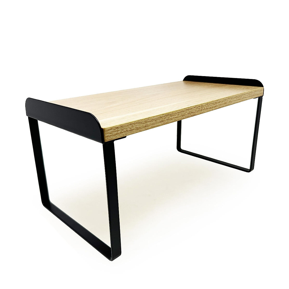 Mitus Shelf Organizer and Storage, Tiered Wood Cabinet Rack for The Kitchen Counter, Bathroom Counter, Pantry Cupboard, Office Desk Bookshelf, 12" Wide Natural and Black