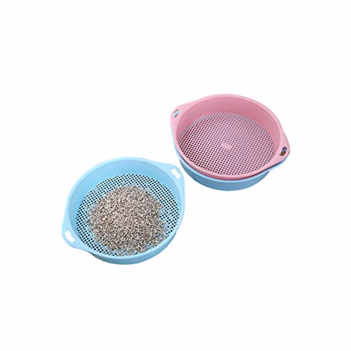Yardwe Garden Sieve，4PCS Plastic Mesh Soil Sieve Mesh Screen with Handle, Sifting Pan for Home Plant Gardening Round Shaped(Blue)