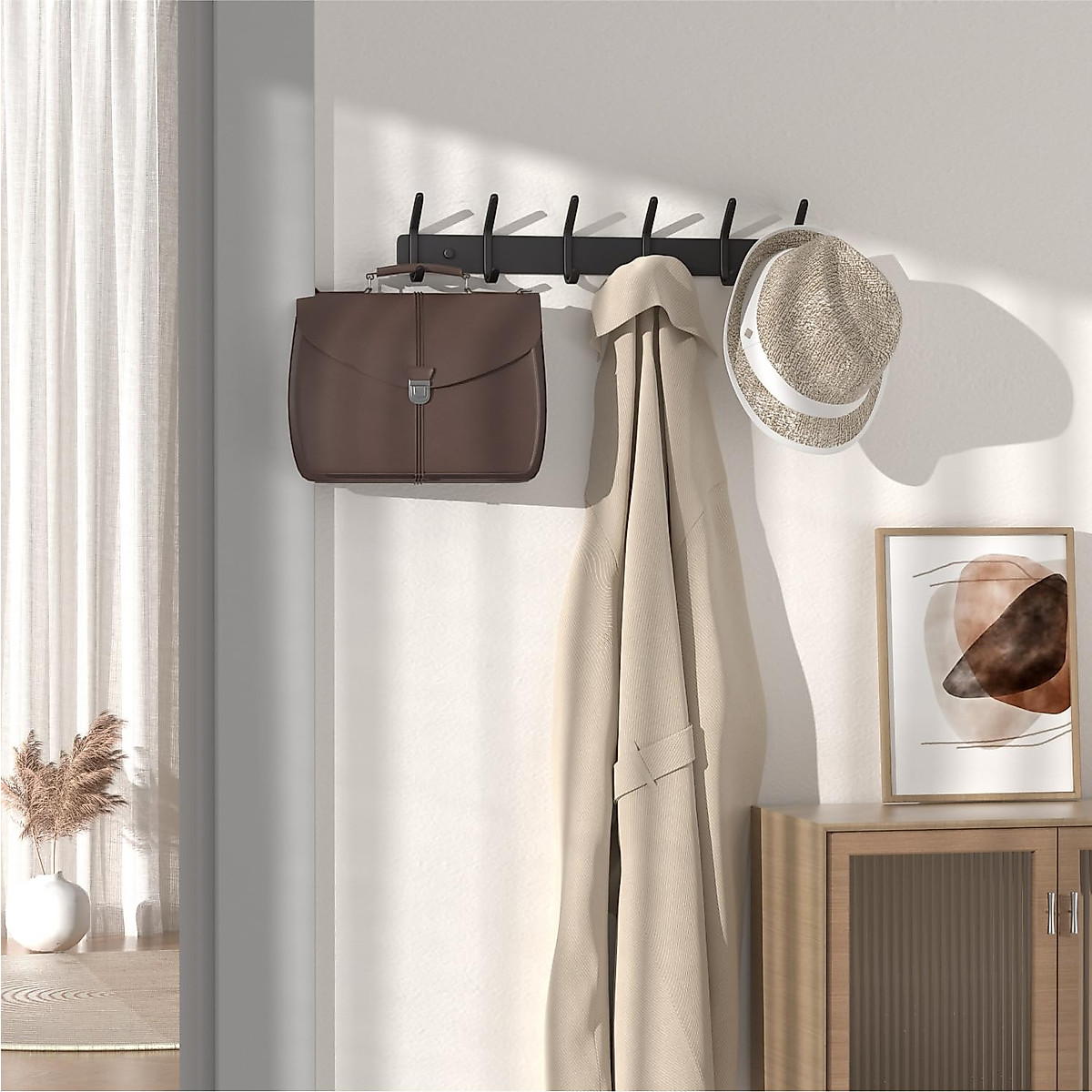 GWAAZXGZ Coat Rack Wall Mount Hooks - Black 15 Inch Coat Hooks with 6 Double Hooks for Hanging, Hat Rack for Wall, Suitable for Kitchen and Bathroom, 1 Pack