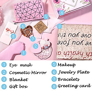 Gifts for Mom, Mothers Birthday Gifts Blanket 50 * 60 inch Basket for Mom Self Care Women Gift Box to My Mom from Daughter Son Includes Bracelets Eye Mask Makeup Bag Mirror Jewelry Plate