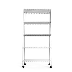 5 Tier NSF Metal Shelf Wire Shelving Unit, 60" H x 30" L x 14" D - 750lbs Capacity Heavy Duty Adjustable Storage Rack with Wheels & Shelf Liners for Closet Kitchen Garage Basement and More - White