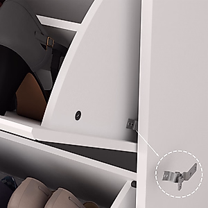 LSKTGA Tipping Bucket Shoe Storage Cabinet, 3-Tier Freestanding Tipping Bucket Shoe Cabinet Shoe Rack with Drawer and Adjustable Shelf, Modern Narrow Storage Organizer for Entryway