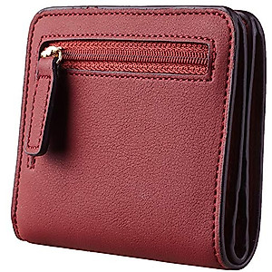 Toughergun Womens Rfid Blocking Small Compact Bifold Luxury Genuine Leather Pocket Wallet Ladies Mini Purse with ID Window (11 ReNapa Red Deep)