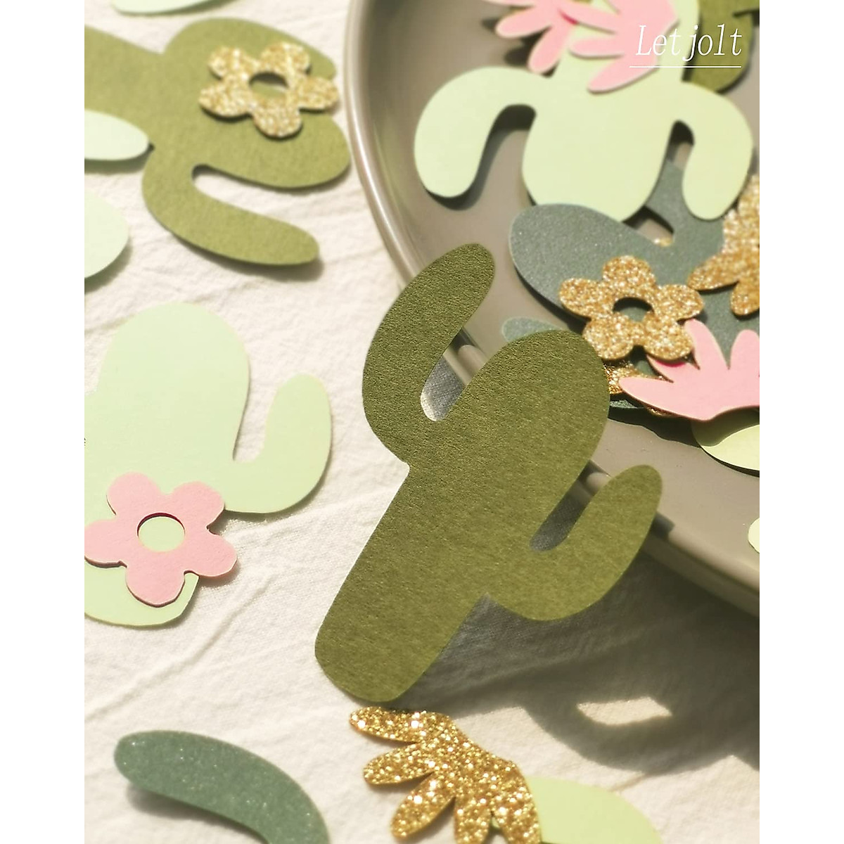 Cactus Paper Confetti Succulent Baby Shower Green Table Decoration Glitter Golden Greenery Scatter Pink Flower Craft Supplies Fiesta Theme Birthday Party Wedding Gift Decor 105 Pcs