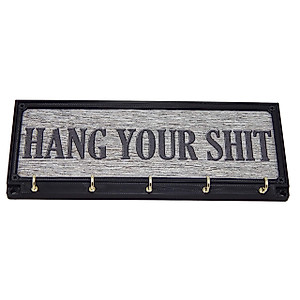 Hang Your Shit Funny Rustic Farmhouse Wall Key Rack Holder Hanger Hooks Entryway Jewelry Organization Housewarming New Home Gift Print in Primitive Frame