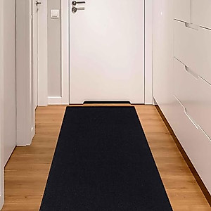 Machine Washable Modern Solid Design Non-Slip Rubberback 2x6 Traditional Runner Rug for Hallway, Kitchen, Bedroom, Living Room, 2'2" x 6', Black