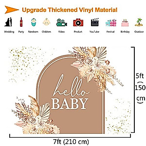 InMemory Boho Baby Shower Backdrop Pampas Grass Floral Rainbow Arch Hello Baby Shower Photography Background for Bohemian Girls Baby Shower Decorations Oh Baby Party Banner Photo Booth Backdrops 7x5ft