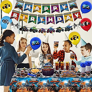 Monster Truck Birthday Decorations Supplies Serves 24 Guests, Machines Jam Birthday Party Tableware with Birthday Banners, Tablecloth, Plates, Cups, Napkins, Forks for Boys Birthday
