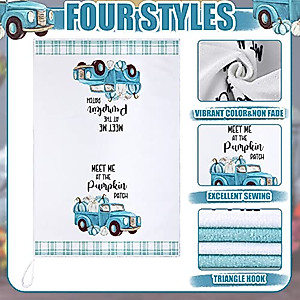 Sratte 4 Pcs Fall Kitchen Towels 16 x 24 Inch Blue Pumpkin Dish Towels Thanksgiving Decorative Tea Towels Autumn Harvest Hand Towels Blue White Absorbent Dishcloth for fall Home Bathroom Kitchen Decor