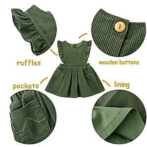 Simplee kids Casual Girl Fall Dress Solid Green Corduroy Holiday Girl Dress with Pockets 10 Years