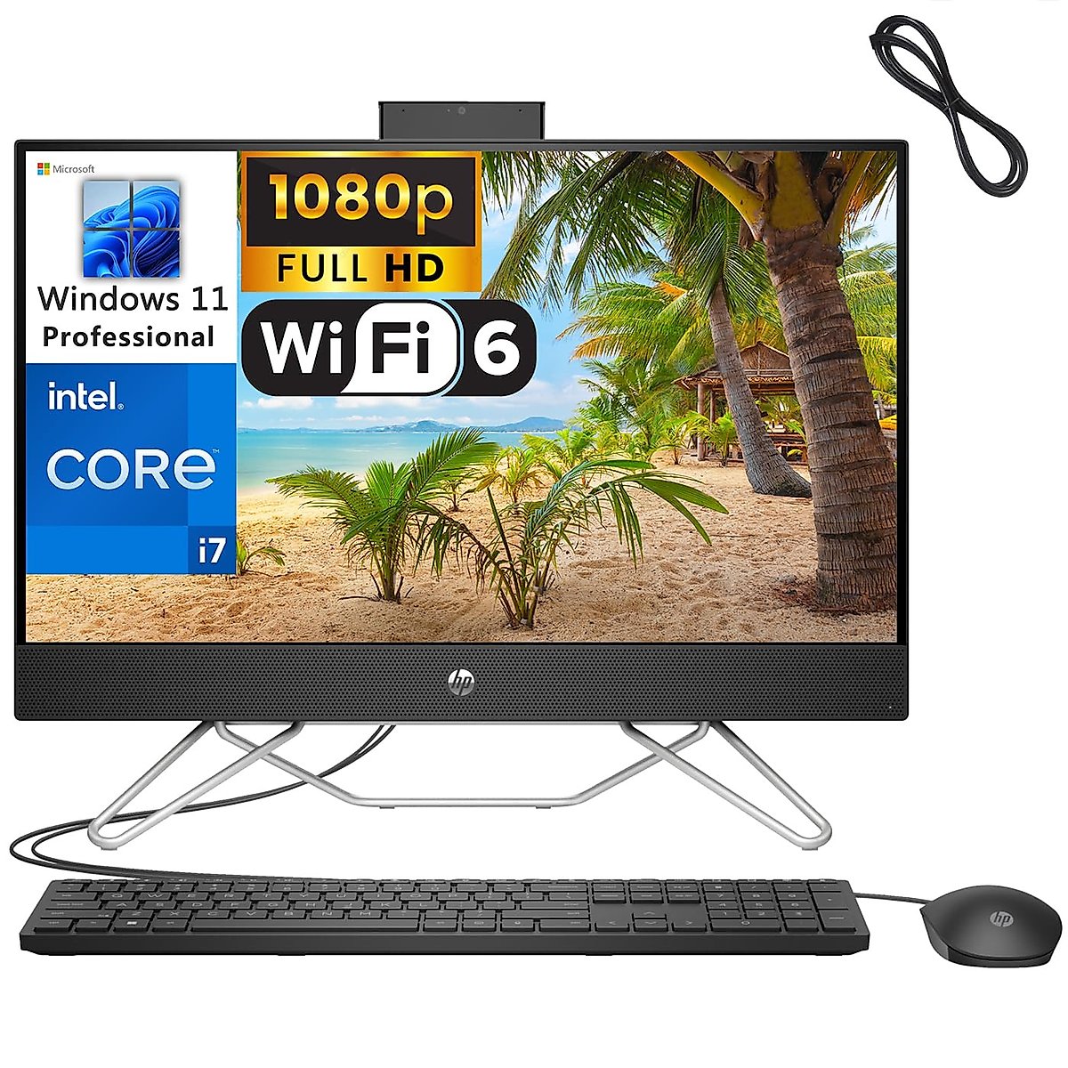 HP 24 AIO 23.8" FHD All-in-One Desktop Computer, 12th Gen Intel 10-Core i7-1255U, 16GB DDR4 RAM, 512GB PCIe SSD + 1TB HDD, WiFi 6, Bluetooth 5.2, Keyboard and Mouse, Windows 11 Home
