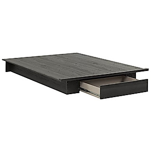 South Shore 54"/60'' Holland Platform Bed with drawer, Full/Queen, Gray Oak
