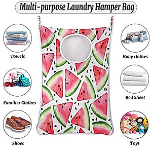 Red Pink Watermelon Hanging Laundry Hamper large Wall Mounted Laundry Basket with Stainless Steel Hooks Laundry Room Organization and Storage Saving Space Over the Door Laundry Bag