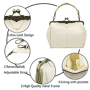 Arnosoar Vintage Kiss Lock Handbag Solid Pu Leather Women Shoulder Tote Bags White