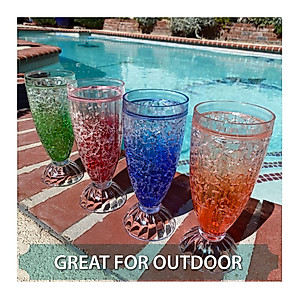 Lily's Home Insulated Double Wall Gel-Filled Acrylic Plastic Frosted Freezer Milkshake Glasses. Ideal for Root Beer Float, Smoothies and Ice Cream Soda. Old Fashioned Style. Set of 4 Colors