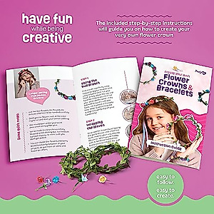 Flower Crowns & Bracelet Making Kit for Girls - Make Your Own Jewelry Kits for Kids - DIY Hair Accessories Set - Arts & Crafts Gift for Ages 6-12 Year Old Girl - Craft Maker Gifts Toys Age 6 7 8 9 10