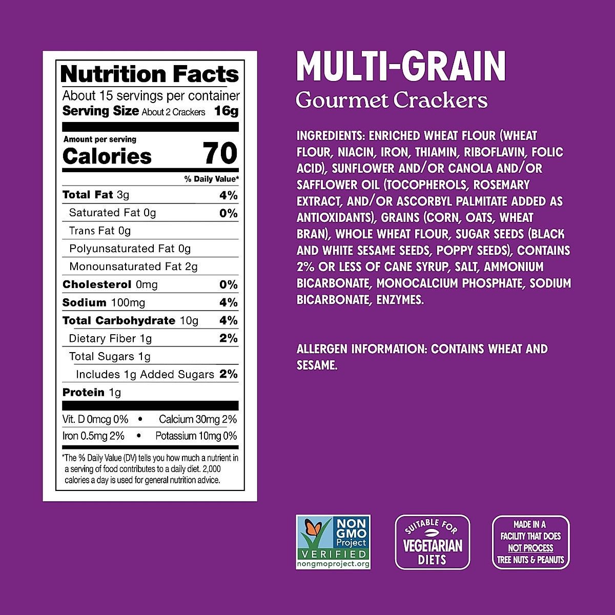 Milton's Gourmet Crackers, Original Multi-Grain - Non-GMO Project Verified, Natural Ingredients, Kosher, Great for Charcuterie Boards - 8.4 Oz, Pack of 4