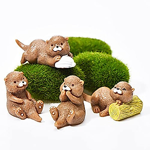 Jetec 8 Pieces Miniature Otters Figurines Small Animals Shape Decorative Statue Garden Miniature Moss Landscape Cartoon Animal Crafts for Fairy Garden Miniatures Dollhouse Cake Toppers