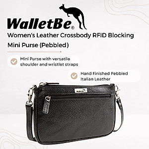 WalletBe Women's Mini Purse Leather Crossbody RFID Blocking Pebbled Black