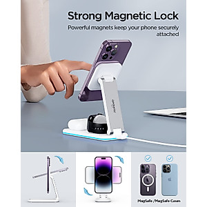 Magnetic Charging Station,Hohosb 3 in 1 Foldable Wireless Charger Stand[Compatible with Magsafe Charger] for iPhone 14/13/12 Series, AirPods Pro/3/2,Apple Watch/iWatch(18W Adapter Included)-White