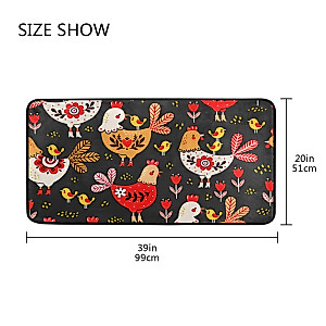 susiyo Kitchen Mat Cute Rooster Chickens Kitchen Rug Mat Anti-Fatigue Comfort Floor Mat Non Slip Oil Stain Resistant Easy to Clean Kitchen Rug Bath Rug Carpet for Indoor Outdoor Doormat