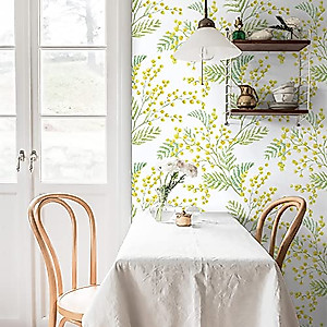 Floral Peel and Stick Wallpaper Leaf Wallpaper Green/Yellow Wallpaper Self-Adhesive Contact Paper Modern Green Leaf Wall Paper for Walls 15.5inch × 78.7 inch