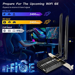 EDUP PCIE WiFi 6E Card AX210 Bluetooth 5.2 AX5400M 802.11ax Tri-Band 6G/5.8G/2.4GHz Heat Sink 6dBi Antenna PCI-E Wireless Network Cards for Desktop PC Support Windows 11/10 64-bit