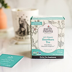 Earth Mama Organic Heartburn Tea | Pregnancy-Safe Soothing Herbal Blend with Marshmallow Root, Lemon Balm & Chamomile, 16 Teabags Per Box (3-Pack)