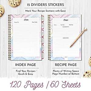 A5 Marble Recipe Book with Diamond Pen, Recipe Book to Write Your Own Recipes Sticker Dividers, Blank Recipe Book with Insides Pockets, Recipe Notebook, Recipe Books, Recipe Journal (Pink)