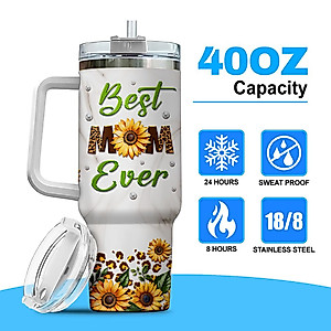 99OWL Cups Straws Coffee Black Water Green Simple Cup Be Tumblers Print Handle Day, Best Mom Ever Gifts, Tumbler 40 Oz With Handle Lid And Straw, Mom Carving Leopard Sunflower