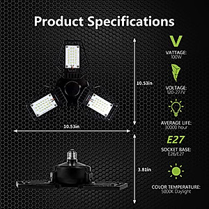 Pinegreen Lighting Garage Light, 50W LED Shop Light, 6000LM 5000K Daylight LED Garage Ceiling Lights with 3 Adjustable Panels Deformable Garage Lighting E26 Base (2 Pack)
