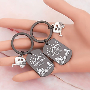 HOLLP Shitter's Full Dog Tag Keychain Happy Camper RV Dog Tag Keychain Camping Keychain Trailer Christmas Vacation Jewelry (2PC Keychain-Black)