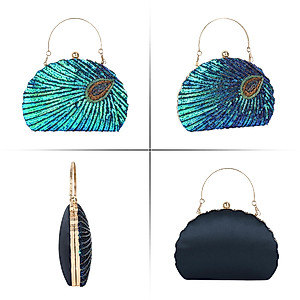 ZLM BAG US Beaded Sequins Seashell Evening Clutch Purse Mini Chain Crossbody Bag Peacock Shell Shoulder Bag