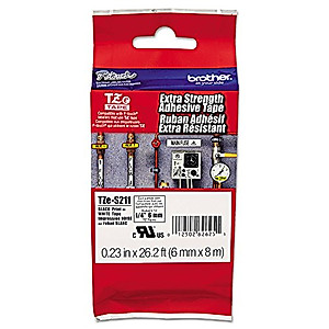 Brother Tzes211 Tze Extra-Strength Adhesive Laminated Labeling Tape, 1/4-Inch W, Black On White