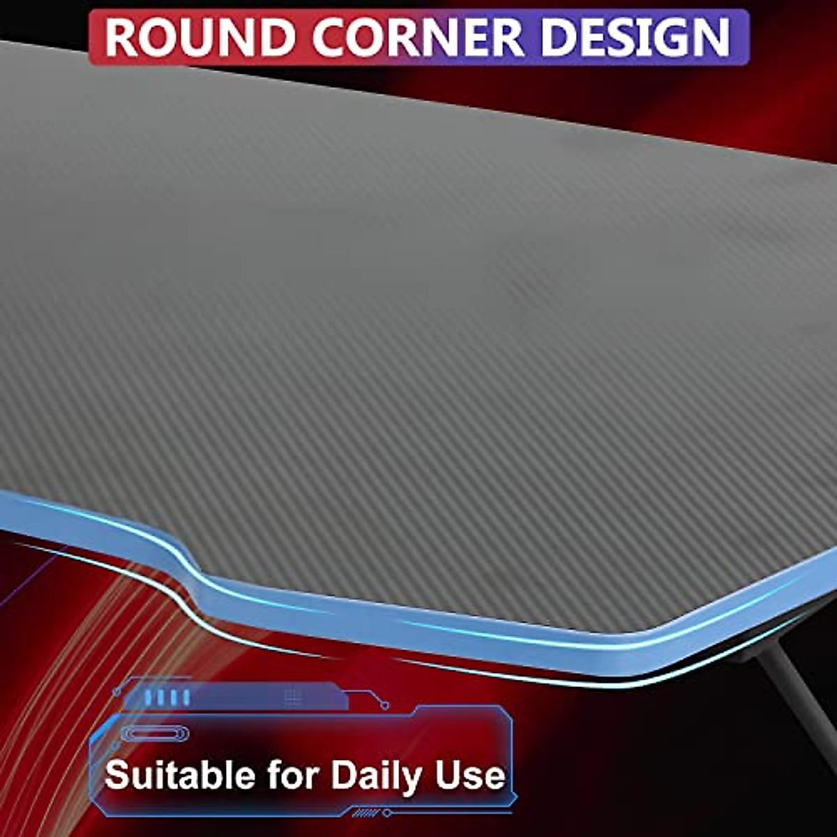 Yewuli 39.4'' Gaming Desk Computer Desk Gaming Table Z Shaped Gaming Workstation Pc Gamer Desk Small Computer Desk Adjustable Height with Headphone Hook, Blue