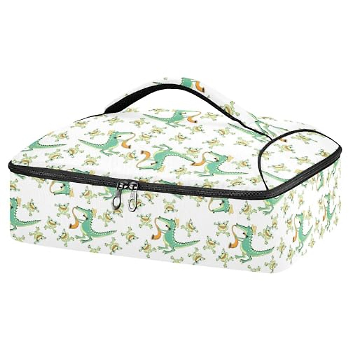 Kcldeci Insulated Thermal Food Carrier Insulated Casserole Carrier for Hot or Cold Food,Crocodiles Frogs Tropical Plants Insulated Tote Bag for Potluck Cookouts Parties Picnic,Lasagna Lugger