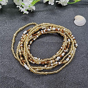 Waist Beads Body jewelry, Colorful Belly beads, Bead jewelry, Belly chains, Waist chain (2 Piece) (coffe)