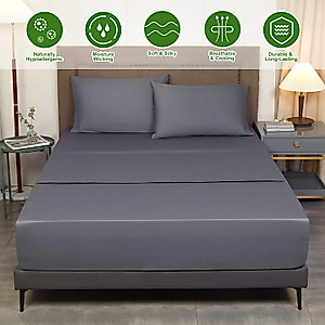 Ivellow Deep Pocket King Sheets, Rayon Derived from Bamboo, Extra Deep Pocket up to 18"-24", Hotel Luxury Cooling Sheets for King Size Bed, Silky Soft, Smooth, Breathable Bed Sheets Grey