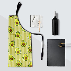 Cute Avocado Cat Aprons Kawaii Animal and Fruit Cooking Kitchen Bib Apron for Women Men with 2 Pockets and Adjustable Neck Strap and Waterproof Stain Resistant Polyester Summer Apron