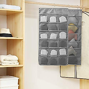 AIRGAME Storage Hanging Bag with Metal Hanger, Dual-Sided Hanging Storage Organiser for Underwear, Stocking,Bra and Sock (6+18 Pockets, Gray)