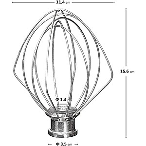 KITCHPOWER K45WW Wire Whip Attachment for Tilt-Head Stand Mixer for KitchenAid Stainless Steel Egg Cream Stirrer, Flour Cake Balloon Whisk