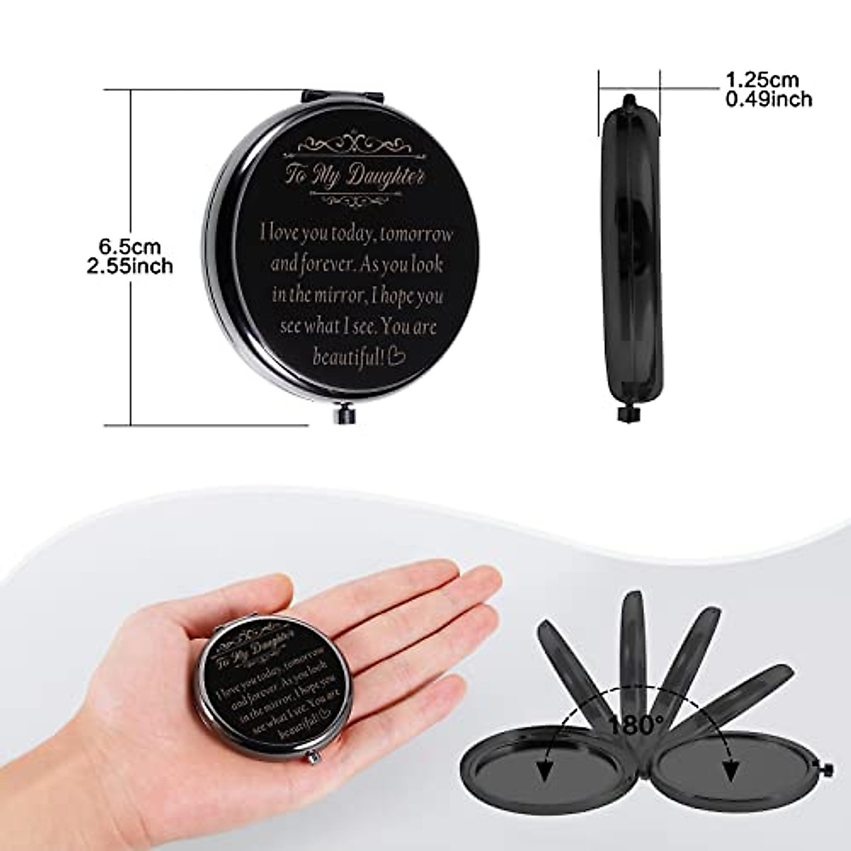 Sophauteem Daughter Gift Compact Mirror from Mom Dad Bride Makeup Mirror for Her Teen Girls Daughter in Law Unique Wedding Birthday Valentines Day Graduation Christmas Mother's Day Stocking Stuffers