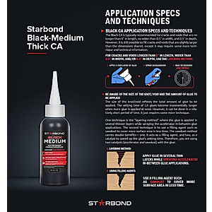 Premium Grade Cyanoacrylate (CA) Super Glue by STARBOND - 2 OZ PRO Pack (56-Gram) - Black Medium-Thick Knot Filler 500 CPS Viscosity Adhesive for Woodworking, Woodturning, Carpentry
