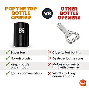 Pop-the-Top Beer Bottle Opener (Stainless): Automatic Bottle Cap Opener, Push Down Pop Off Bar Tool, Soda and Beer Cap Remover, Cool & Fun Gadget