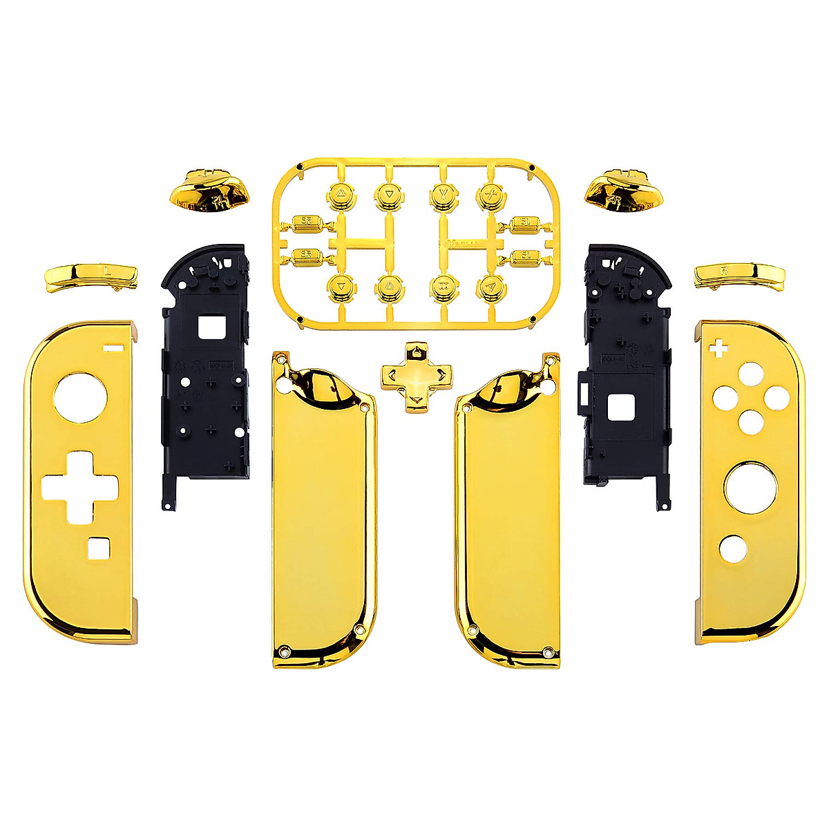 eXtremeRate Chrome Gold Joycon Handheld Controller Housing (D-Pad Version) w/Full Set Buttons, DIY Replacement Shell Case for Nintendo Switch & Switch OLED Model Joy-Con – Console Shell NOT Included