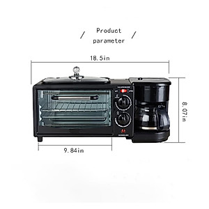 BYHIP 3-in-1 Breakfast Station - Includes Coffee Maker, Non-Stick Griddle, and 4-Slice Toaster Oven - Versatile Breakfast Maker with Timer Suitable for Kitchenettes/Apartments/Dormitories- Black