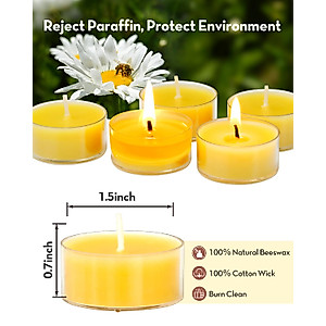 Ashlux Unscented Beeswax Tealight Candles 20 Pack, 4 Hours Long Burning Handmade Yellow Tea Lights Candles, Clear Cup Smokeless Beeswax Candles for Wedding, Party, Centerpiece & Home Decor